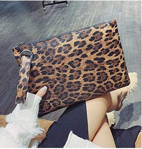 Dolce Na Womens Oversized Clutch Bag Purse Pu Leather Evening Wristlet Handbag (79 Brown Leopard)