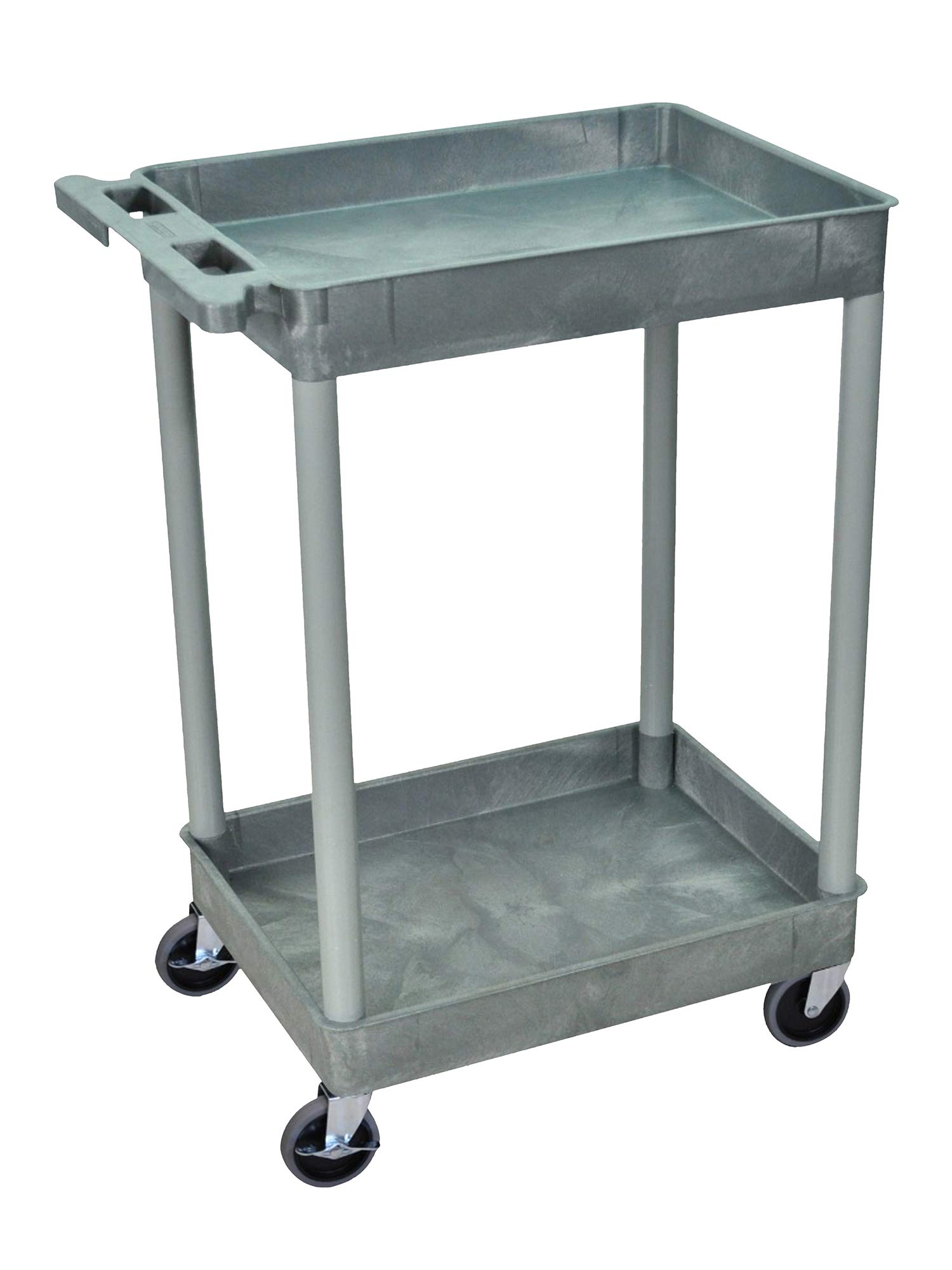 Luxor/H.Wilson Two Shelf Rolling Industrial Utility Tub Cart with Handle - 24 in. x 18 in, Gray