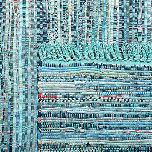 SAFAVIEH Rag Rug Collection 3' x 5' Turquoise / Multi RAR127C Handmade Boho Stripe Cotton Area Rug