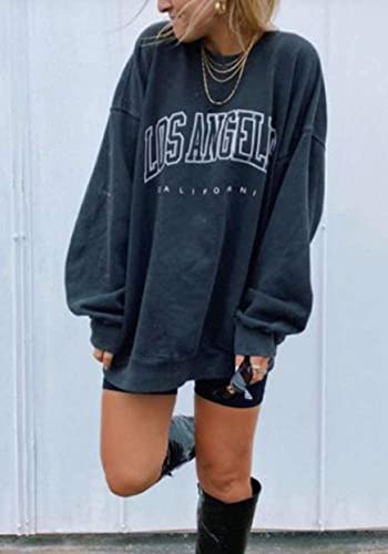Kaxindeb Women's Los Angeles California Sweatshirt Oversized Bat Long Sleeve Crewneck Pullover Navy