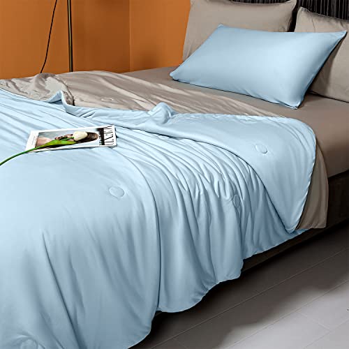 LLanCL Cooling Blankets for Hot Sleepers - Cool Like Ice Cream Lightweight Blanket for Summer with Double Side Cold, Cooling Comforter, Quilt, Fabric for Bed (King Size 90" x 108" Blue & Grey)