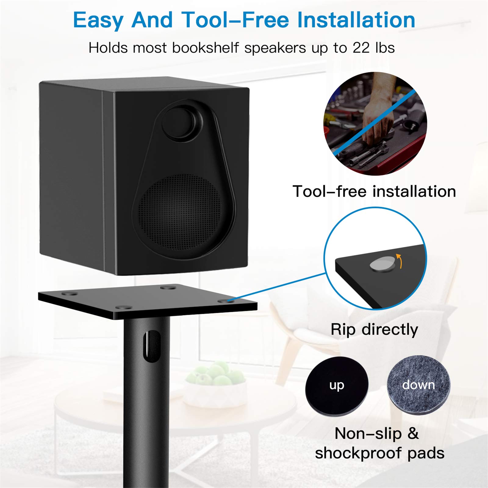PERLESMITH Universal Floor Speaker Stands for Surround Sound up to 22LBS, 28 Inch Bookshelf Speaker Stand for Klipsch, Polk, Yamaha & Other Large Satellite, Bookshelf Speakers, Studio Monitors,1 Pair