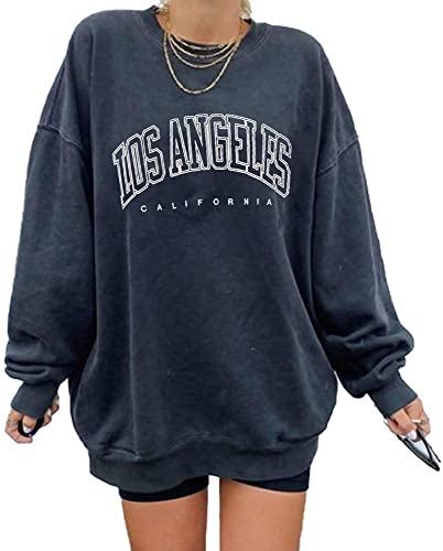 Kaxindeb Women's Los Angeles California Sweatshirt Oversized Bat Long Sleeve Crewneck Pullover Navy