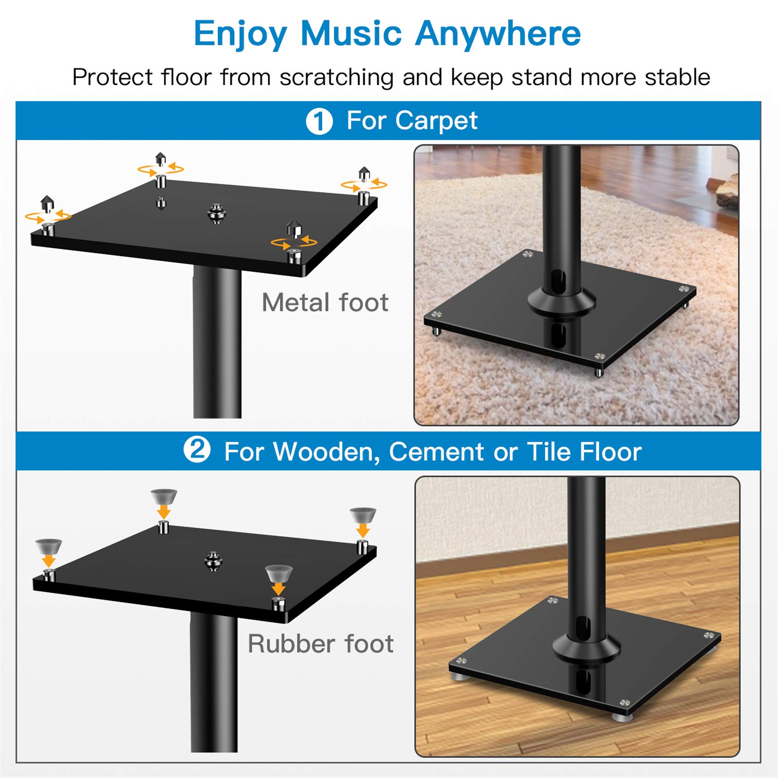 PERLESMITH Universal Floor Speaker Stands for Surround Sound up to 22LBS, 28 Inch Bookshelf Speaker Stand for Klipsch, Polk, Yamaha & Other Large Satellite, Bookshelf Speakers, Studio Monitors,1 Pair