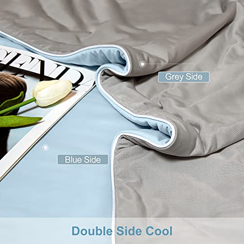 LLanCL Cooling Blankets for Hot Sleepers - Cool Like Ice Cream Lightweight Blanket for Summer with Double Side Cold, Cooling Comforter, Quilt, Fabric for Bed (King Size 90" x 108" Blue & Grey)