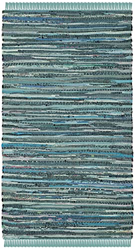 SAFAVIEH Rag Rug Collection 3' x 5' Turquoise / Multi RAR127C Handmade Boho Stripe Cotton Area Rug