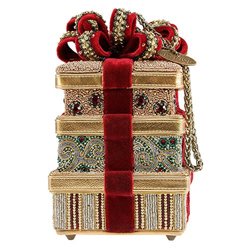 Mary Frances It's a Wrap Beaded Jeweled 3D Velvet Ribbon Gold Christmas Holiday Purse Handbag