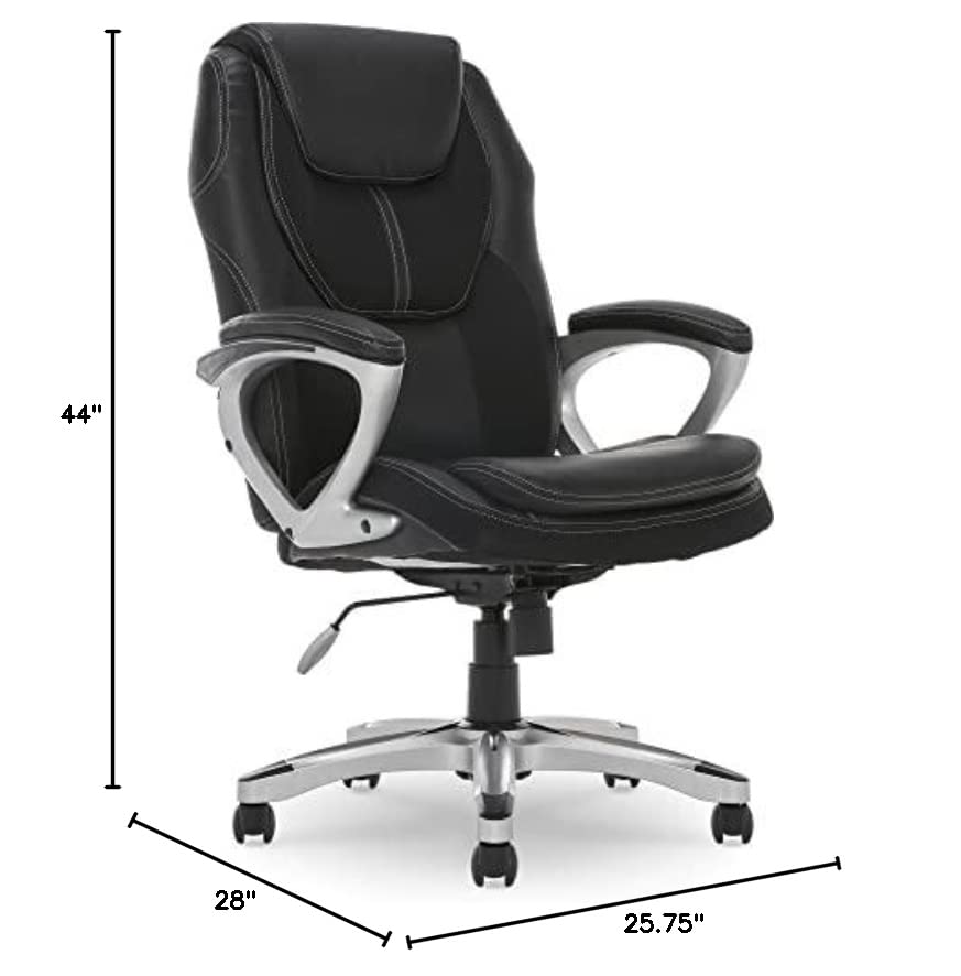 Serta Executive Office Padded Arms, Adjustable Ergonomic Gaming Desk Chair with Lumbar Support, Faux Leather and Mesh, Black