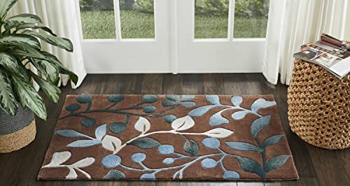 Nourison Contour Floral Mocha 2'6" x 4' Area -Rug, Easy -Cleaning, Non Shedding, Bed Room, Living Room, Dining Room, Kitchen (3x4)