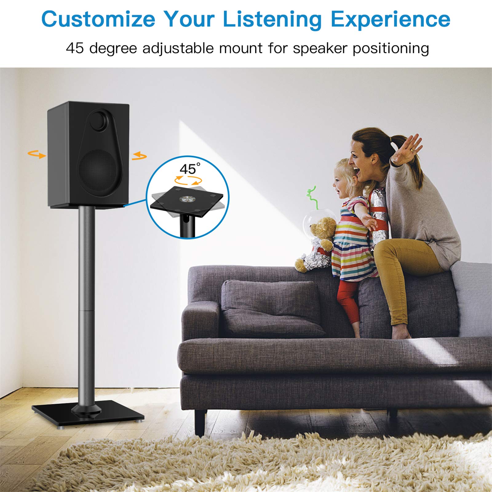 PERLESMITH Universal Floor Speaker Stands for Surround Sound up to 22LBS, 28 Inch Bookshelf Speaker Stand for Klipsch, Polk, Yamaha & Other Large Satellite, Bookshelf Speakers, Studio Monitors,1 Pair