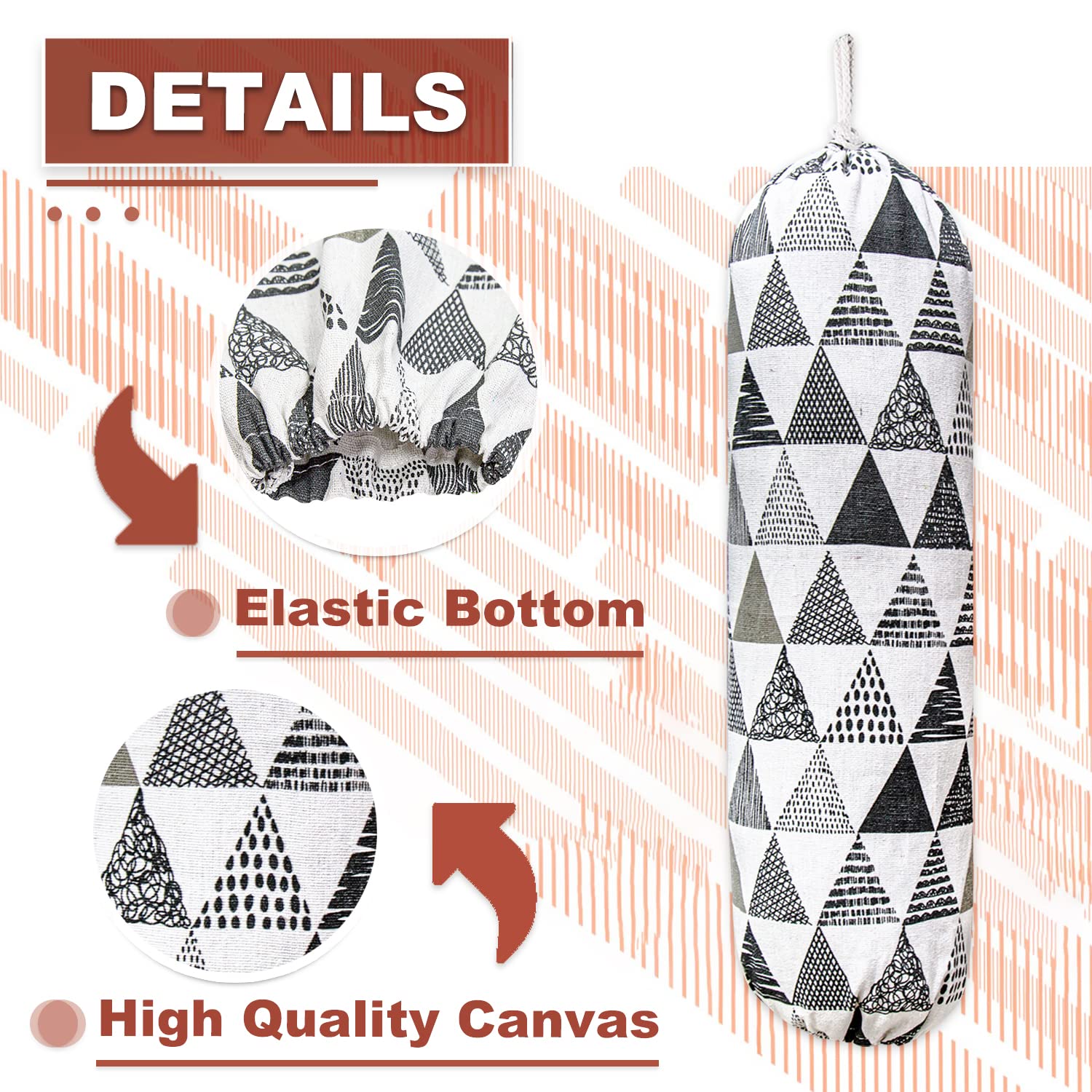 Plastic Bag Holder,Wall Mount Plastic Bag Organizer,Washable Large Grocery Bag Storage Dispenser,Shopping Bags Carrier for Home Kitchen Travelling,Free Adjustment with Drawstring,Gray triangle, 22x9"