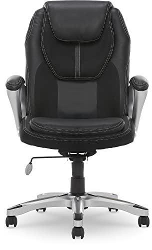 Serta Executive Office Padded Arms, Adjustable Ergonomic Gaming Desk Chair with Lumbar Support, Faux Leather and Mesh, Black