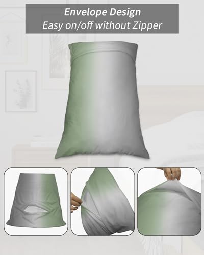Hokiten California King Pillow Covers Set of 1 - Sage Green Grey Ombre Microfiber Soft Pillowcases with Envelop Closure, Modern Ombre Abstract Art Lumbar Pillow Cover for Sofa/Couch, 20x40 Inches