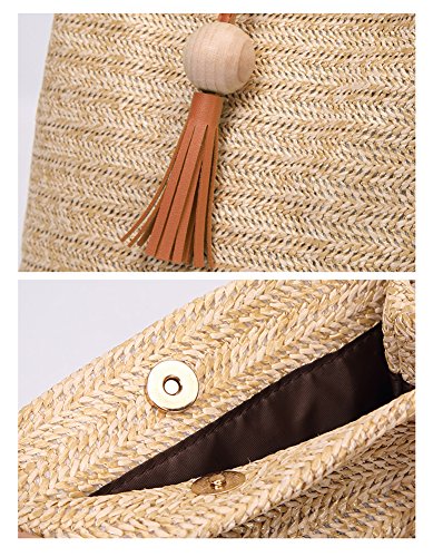 GL-Turelifes Medium Straw Bag Hand Weave Beach Handbag Summer Crossbody Shoulder Bags Bucket Tassel Totes for Women