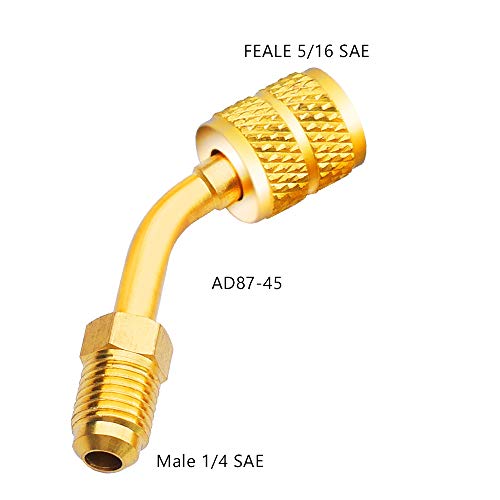 R410A Adapter 5/16 inches SAE Female to 1/4 inches SAE Male Flare for Air Conditioners HVAC, 2 Straight Adapter + 2 Angled Adapter