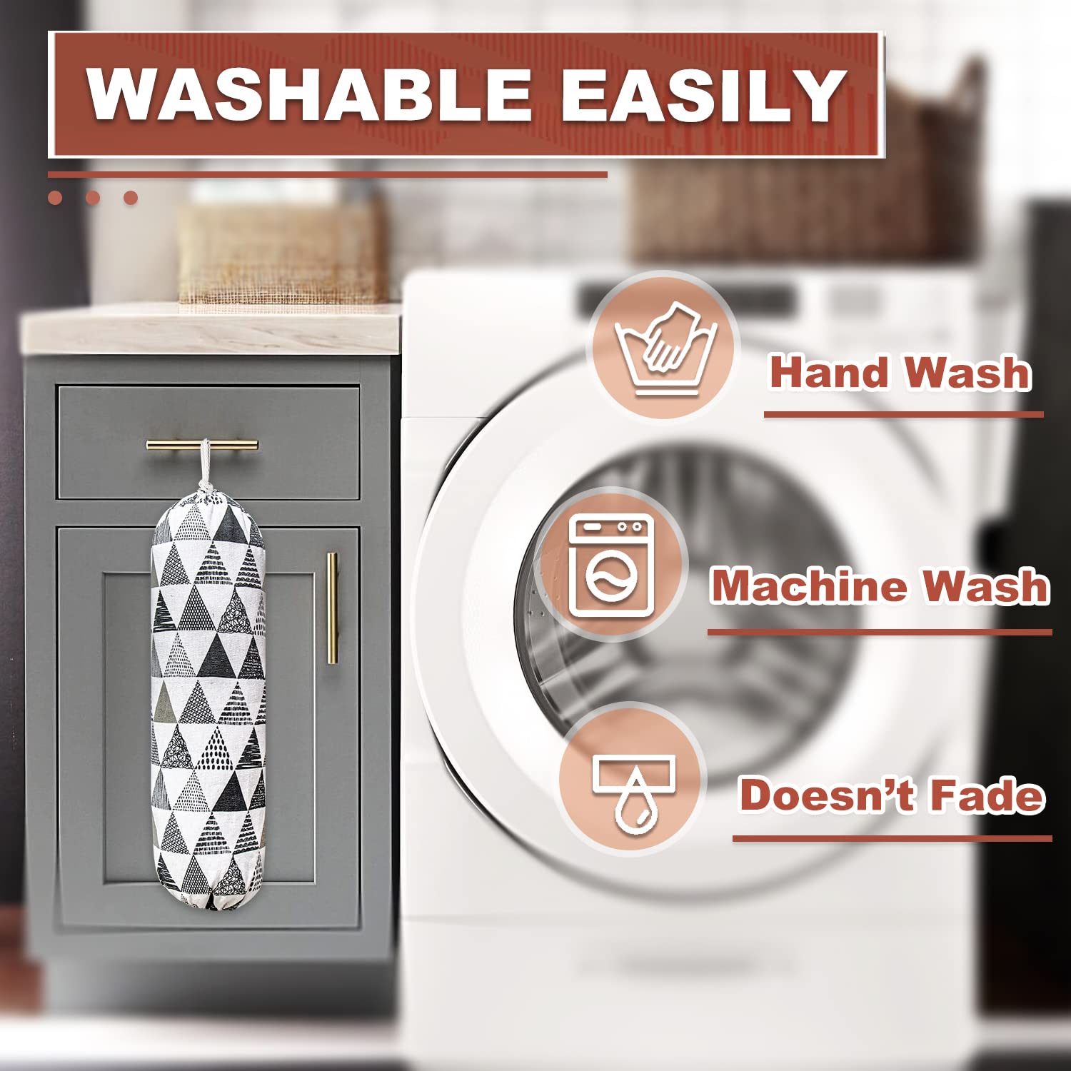 Plastic Bag Holder,Wall Mount Plastic Bag Organizer,Washable Large Grocery Bag Storage Dispenser,Shopping Bags Carrier for Home Kitchen Travelling,Free Adjustment with Drawstring,Gray triangle, 22x9"