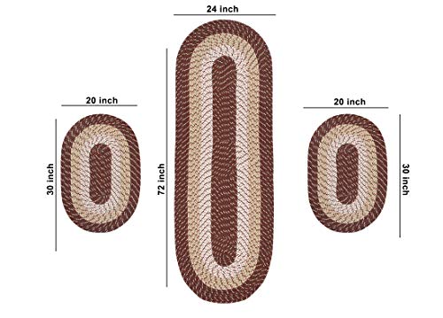 Better Trends Country Braid Collection 3 Piece Set Durable & Stain Resistant Reversible Indoor Oval Area Rug 100% Polypropylene in Vibrant Colors, 20"x30"/20"x30"/24"x72", Brown Stripe