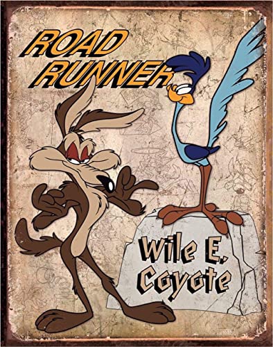 Desperate Enterprises Road Runner & Wile E Coyote Tin Sign - Nostalgic Vintage Metal Wall Decor - Made in USA