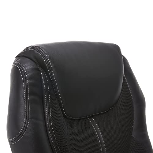 Serta Executive Office Padded Arms, Adjustable Ergonomic Gaming Desk Chair with Lumbar Support, Faux Leather and Mesh, Black