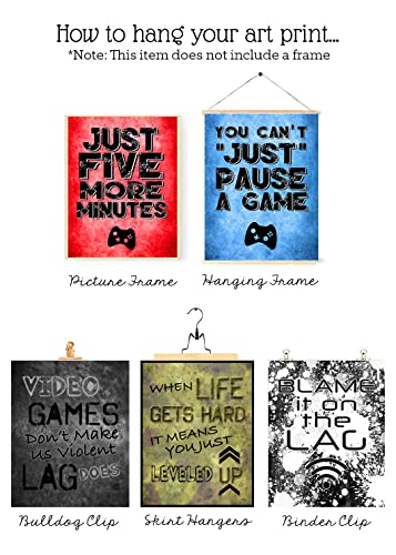 Silly Goose Gifts Video Game Themed Art Print Room Wall Decoration (Set or Four) Gamer (Red)
