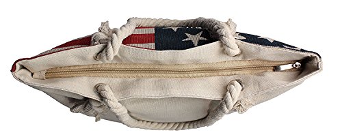 WESTERN ORIGIN American Flag Embroidered Tote Bag Stars and Stripes Beach Bag Rope Handles Shoulder Bag Women Purse
