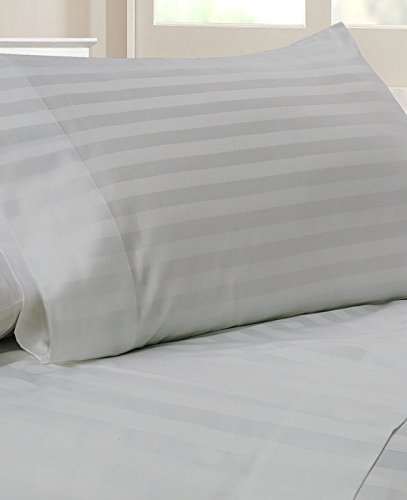 Dream'z Bedding Italian Finish 350 Thread Count Egyptian Cotton 6-Piece Bed Sheet Set (+10 Inch) Extra Deep Pocket Euro Double IKEA, Silver Gray Stripe