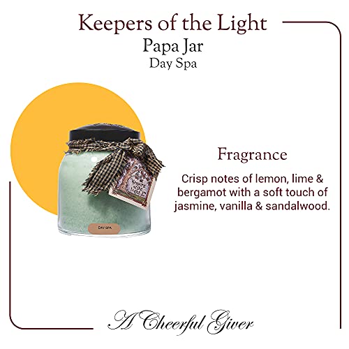 A Cheerful Giver โ Day Spa - 34oz Papa Scented Candle Jar with Lid - Keepers of the Light - 155 Hours of Burn Time, Gift Candle, Green