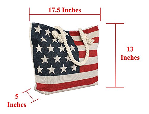 WESTERN ORIGIN American Flag Embroidered Tote Bag Stars and Stripes Beach Bag Rope Handles Shoulder Bag Women Purse