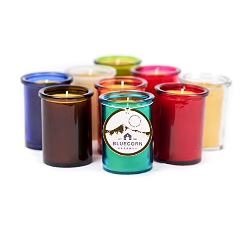 Bluecorn Beeswax 100% Raw Beeswax Candle in 50% Recycled Glass (2¾-Inch Dia. x 3¾-Inch Tall) 35 Hour Burn Time (1, Cobalt)