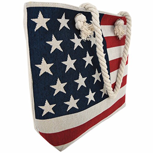 WESTERN ORIGIN American Flag Embroidered Tote Bag Stars and Stripes Beach Bag Rope Handles Shoulder Bag Women Purse