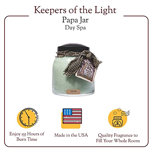 A Cheerful Giver โ Day Spa - 34oz Papa Scented Candle Jar with Lid - Keepers of the Light - 155 Hours of Burn Time, Gift Candle, Green