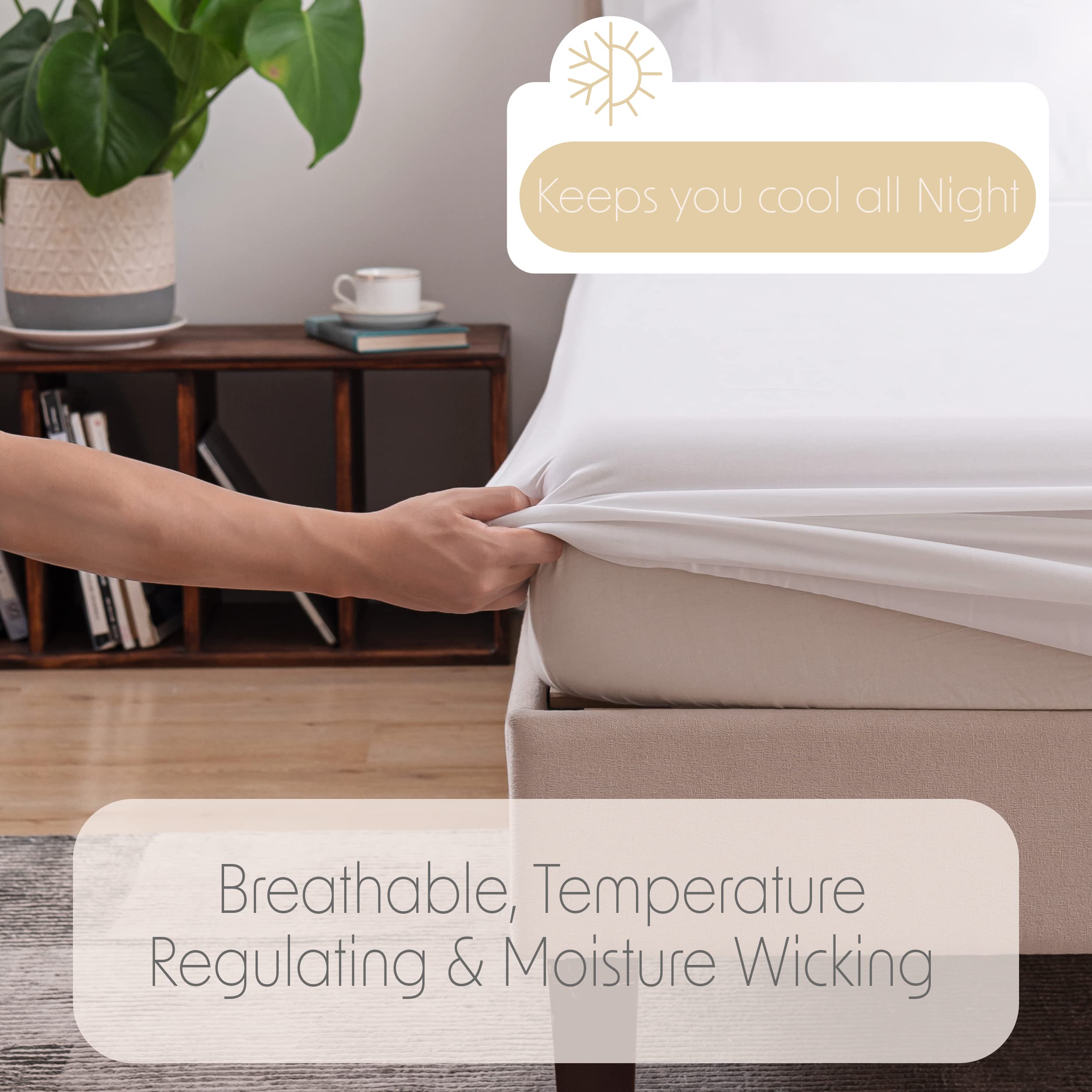 Eucalyptus Lyocell Bed Sheets, Hypoallergenic 100% Organic Tencel, Thermal Regulating and Moisture Wicking for Hot Sleepers, Superior Thread Quality, Extra Deep Pockets King Size – White