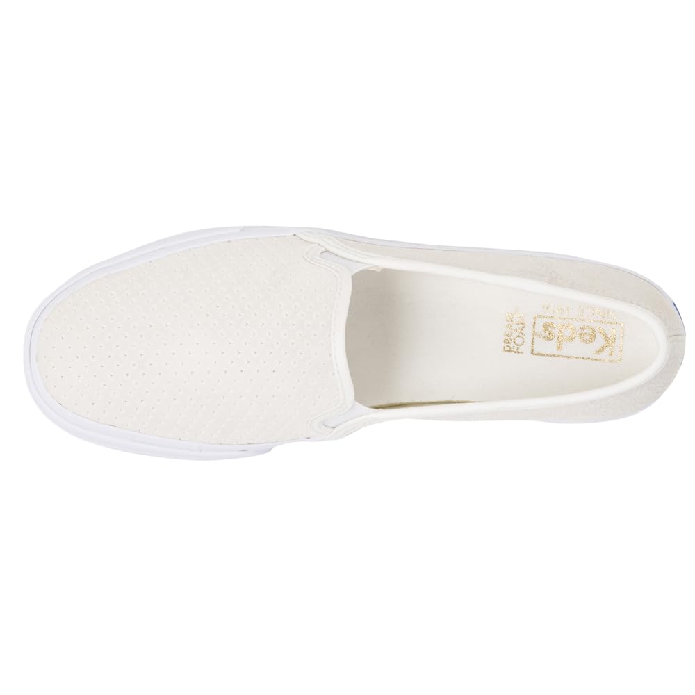Keds womens Double Decker Perf Suede Slip on Sneaker, Cream, 7.5 US