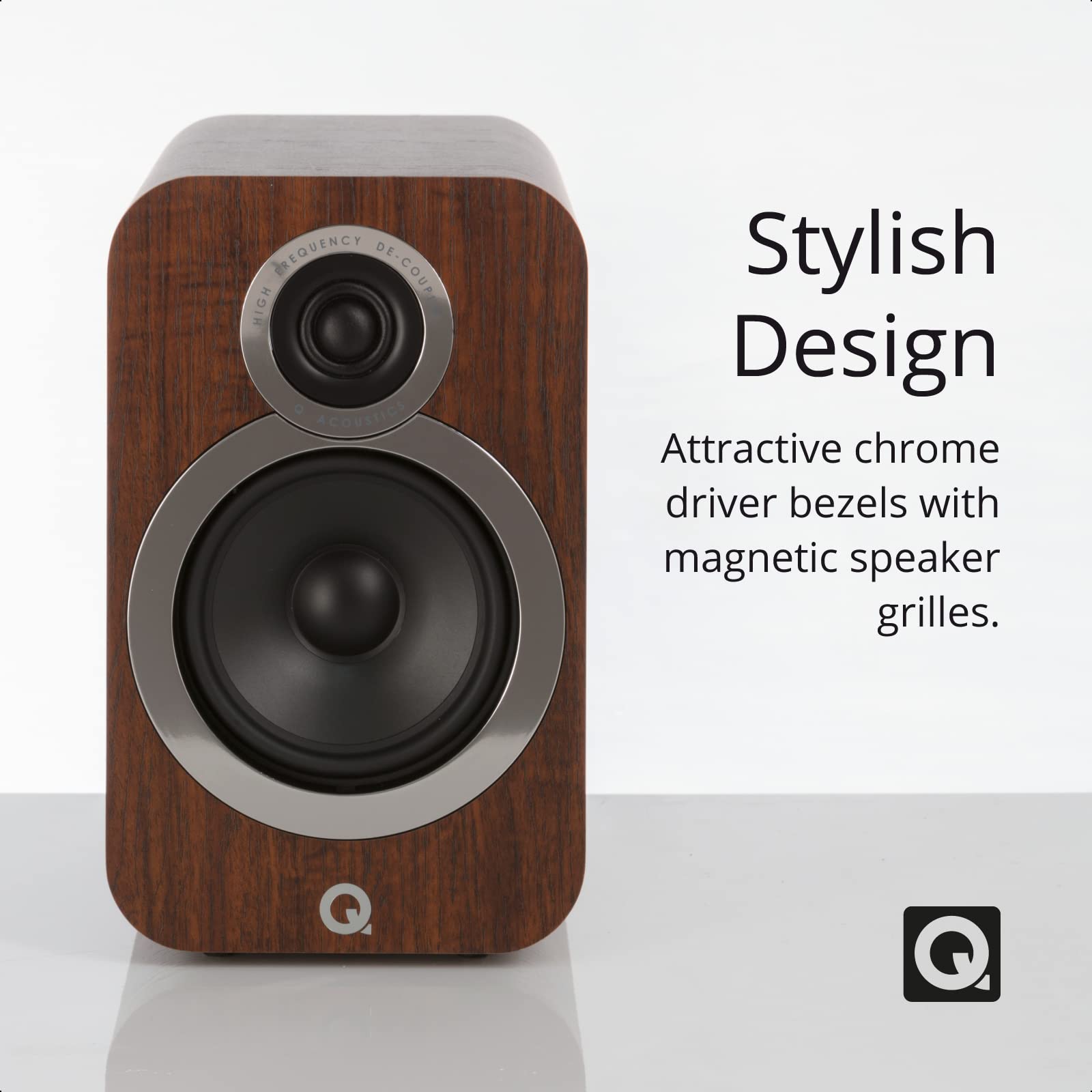 Q Acoustics 3020i Bookshelf Speakers Pair English Walnut - 2-Way Reflex Enclosure Type, 5" Bass Driver, 0.9" Tweeter - Stereo Speakers/Passive Speakers for Home Theater Sound System