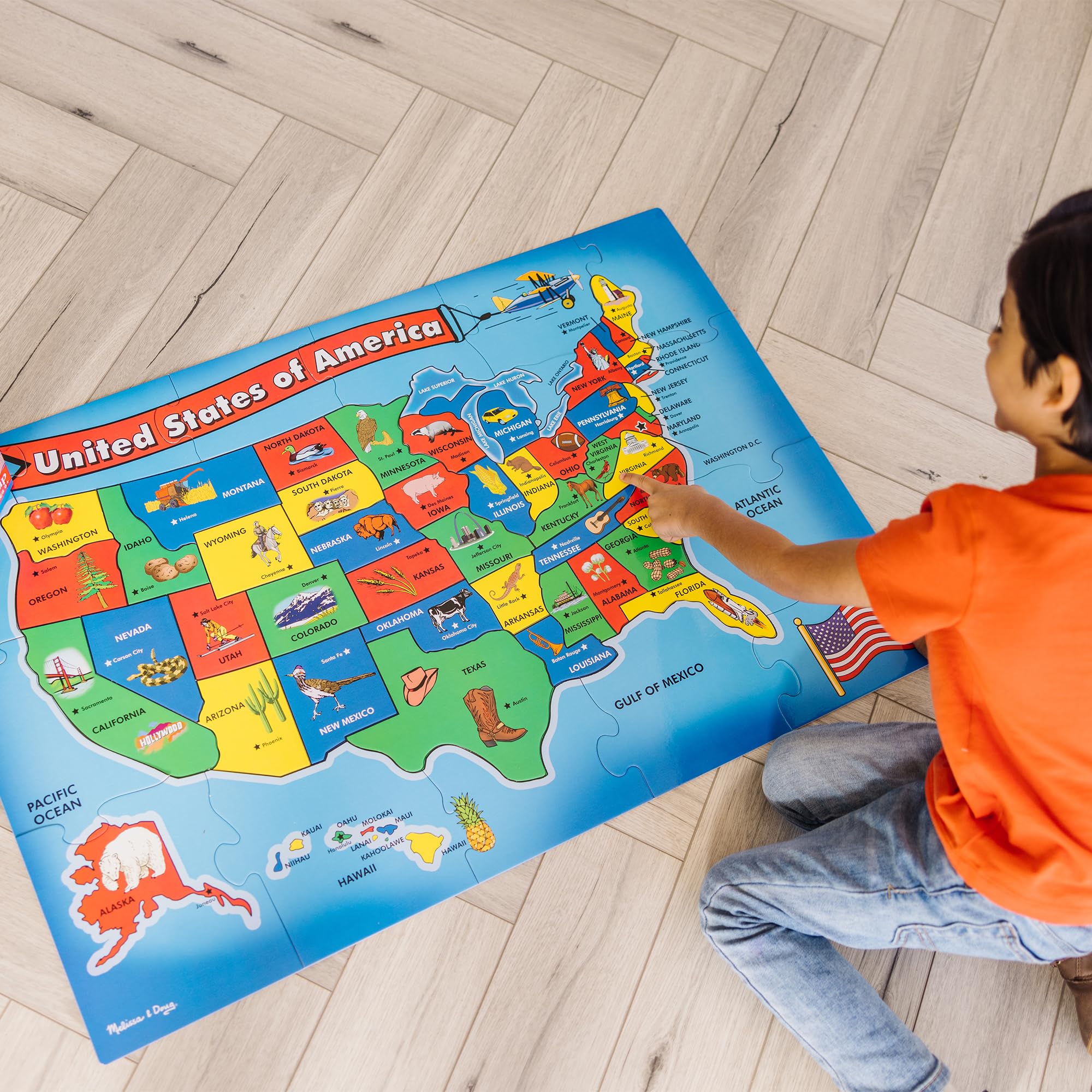 Melissa & Doug USA Map Floor Puzzle (51 pcs, 2 x 3 feet), Multi