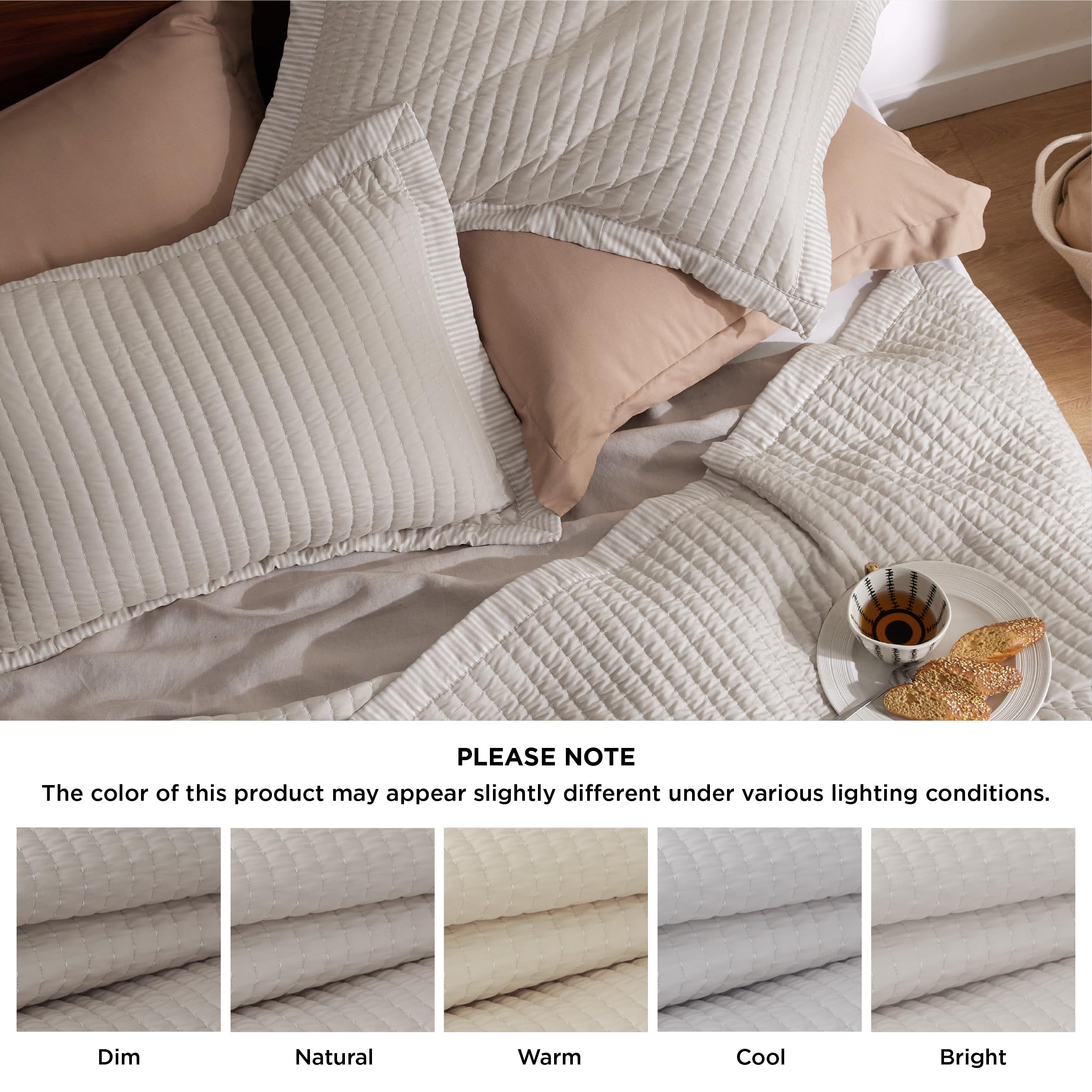 Bedsure Bone Bedspread Coverlet King Size - Lightweight Soft Bedding Set for All Seasons, Corduroy Pattern Quilt Set, 3 Pieces, 1 Quilt (111" x 106") & 2 Pillow Shams (20"x36"+2")