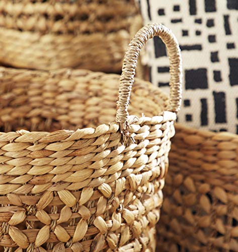 Deco 79 Dried Plant Handmade Woven Storage Basket with Handles, Set of 3 21", 18", 16"H, Brown