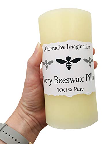 Alternative Imagination 100% Pure Beeswax Pillar Candle, White Ivory (3x6 Inch), 80 Hour, Hand-Poured, Made in USA