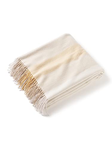 State Cashmere Multicolored Throw Blanket with Decorative Fringe - Ultra Soft Striped Accent Blanket for Couch, Sofa & Bed Made with 100% Inner Mongolian Cashmere - (Eggshell/Tan/Marigold, 70"x50")