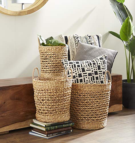 Deco 79 Dried Plant Handmade Woven Storage Basket with Handles, Set of 3 21", 18", 16"H, Brown