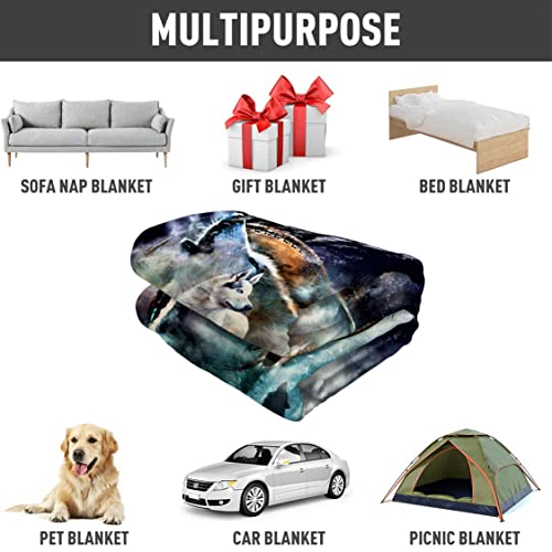 HommomH 60" x 80" Blanket Comfort Cozy Soft Warm Throw One Sides Bidding Dreamcatcher Cool Wolf Howling Moon Animal