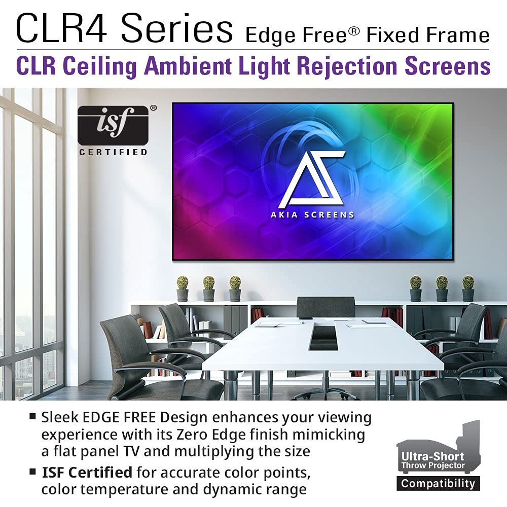 Akia Screens CLR and ALR Projector Screen 123 inch 16:9 Ceiling Light Rejecting and Ambient Light Rejecting Projection Screen for UST Projection, Edge Free Fixed Frame Screen AK-NB123H-CLR4