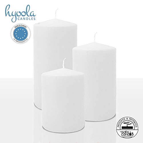 HYOOLA White Pillar Candles 3x5 Inch - Unscented Pillar Candles - 6-Pack - European Made