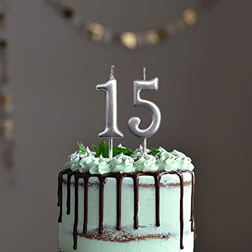 Dollet Silver Birthday Candles Number 5 Cake Topper Decoration Glitter Candle for Party Anniversary Kids Adults