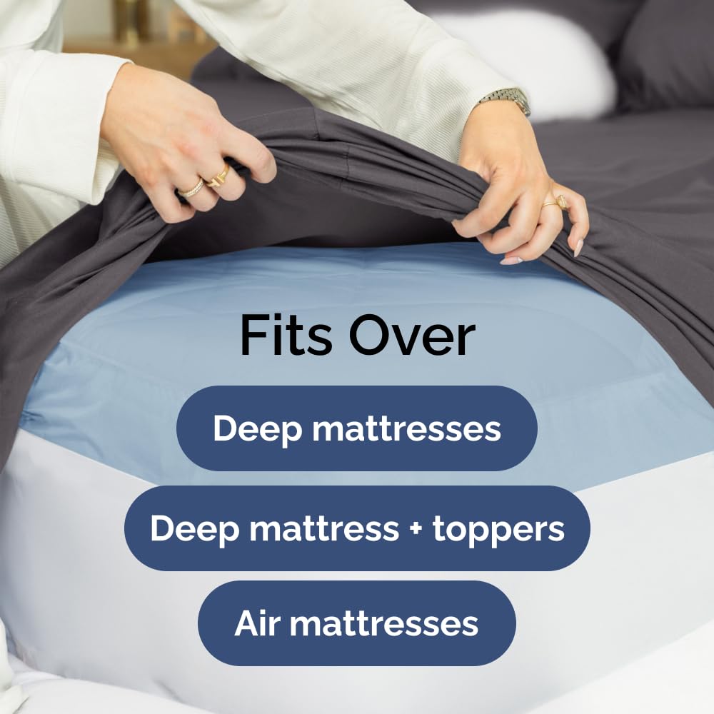 Extra Deep Cal King Sheet Set - 6 Piece Breathable & Cooling Sheets - Hotel Luxury Bedding Set with 18-24 Inch Extra Deep Pockets - Easy Fit - Super Soft, Wrinkle Free and Comfy - Grey, Cal King Size