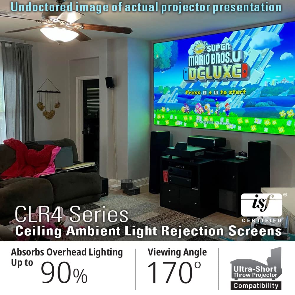 Akia Screens CLR and ALR Projector Screen 123 inch 16:9 Ceiling Light Rejecting and Ambient Light Rejecting Projection Screen for UST Projection, Edge Free Fixed Frame Screen AK-NB123H-CLR4