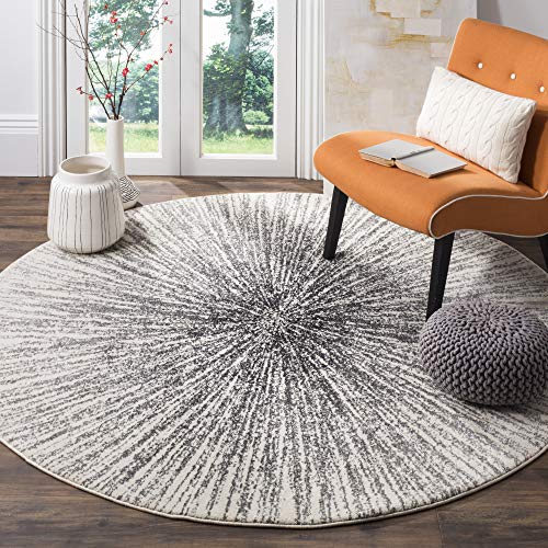 SAFAVIEH Evoke Collection 6'7" Round Royal / Ivory EVK228A Abstract Burst Non-Shedding Dining Room Entryway Foyer Living Room Bedroom Area Rug