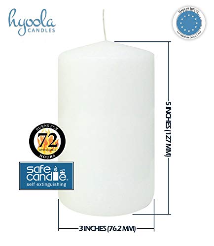 HYOOLA White Pillar Candles 3x5 Inch - Unscented Pillar Candles - 6-Pack - European Made