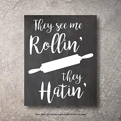 Home Decor Funny Gift 6 Kitchen Wall Art Prints Kitchenware with Sayings Unframed Farmhouse Home Office organization Signs Bar Accessories Decorations sets white house Deco Kitchen Decor (5"x7")