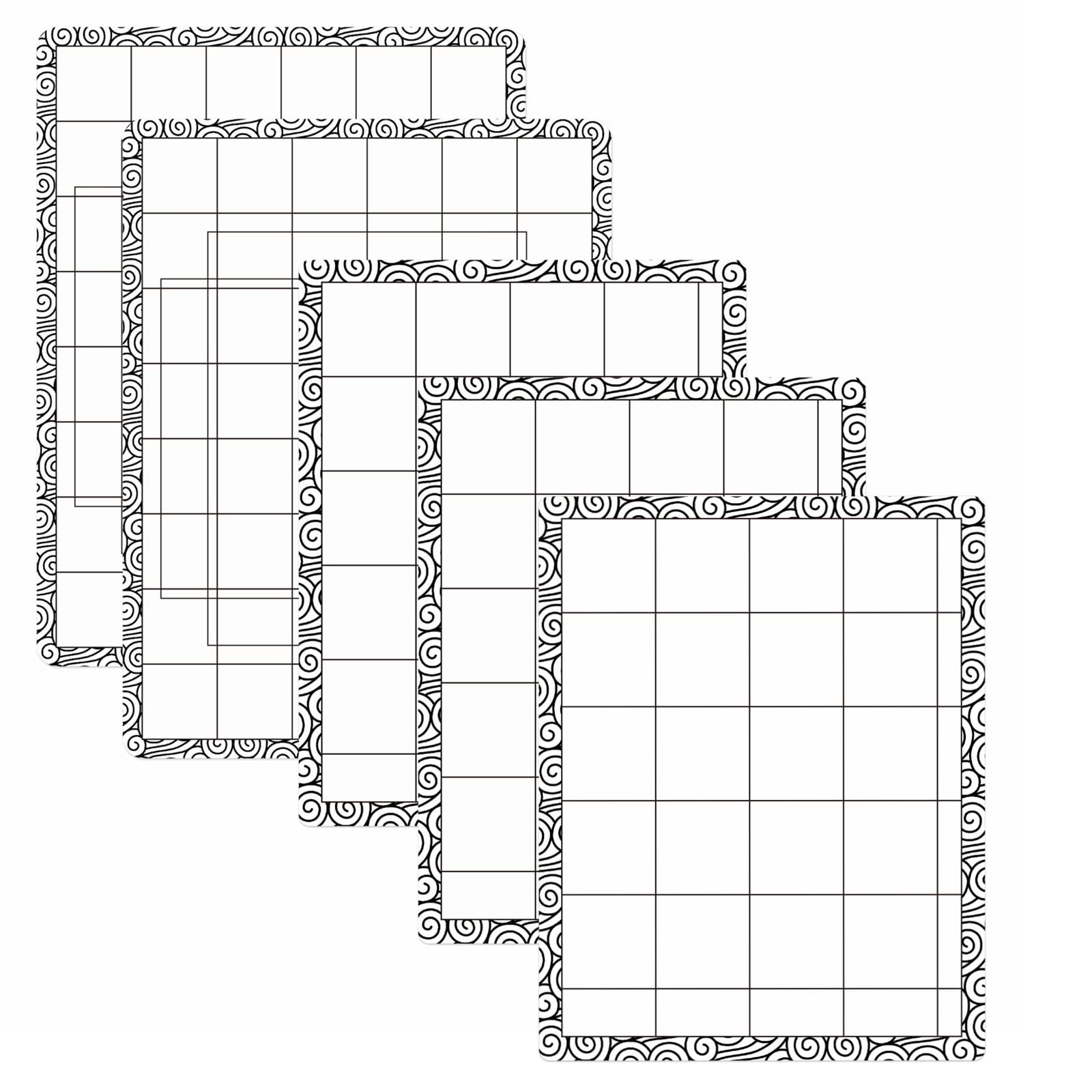 5 PCS Low Stick Mat Sticky Non-Slip Flexible Gridded Stamp Mats, 2 Standard and 3 Mini Multi-Use Low Tack Mat,for Stamping Platform Adhesived Sheet Stamp Scrapbooking Craft Accessory